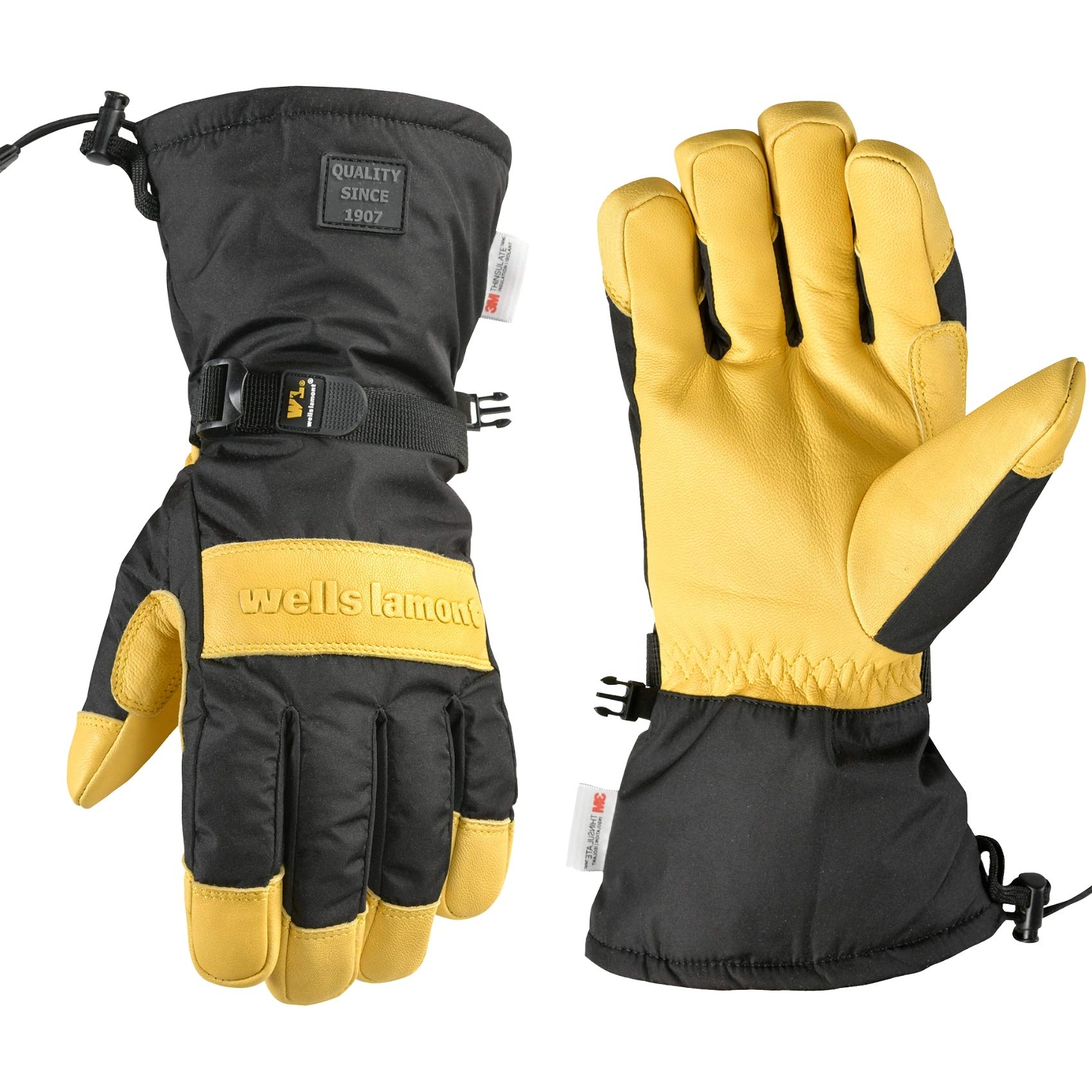 Wells Lamont Men's Insulated HydraHyde Waterproof Grain Leather Hybrid Winter Mittens, Sewn-In Glove Liner, Large (868L), Black