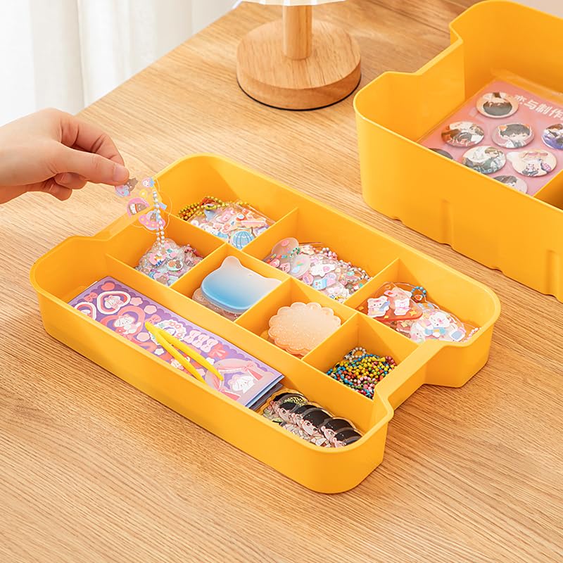 Vidifor Lidded Home Storage Bins, Plastic Container with Lids and Removable Tray -8 L for Organizing Lego, Playdoh, Tool, Sewing(Yellow)