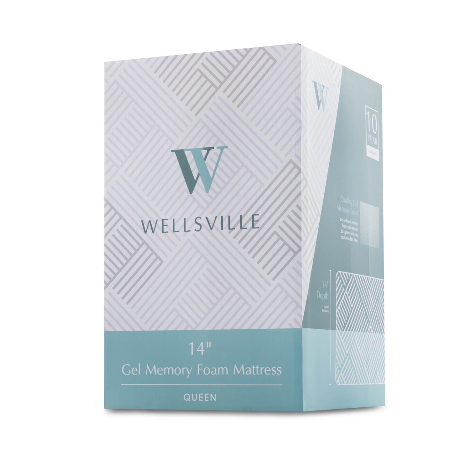 WELLSVILLE 14" Ventilated Luxury Gel Memory Foam Mattress - CertiPUR-US Certified, Twin XL, Grey/White