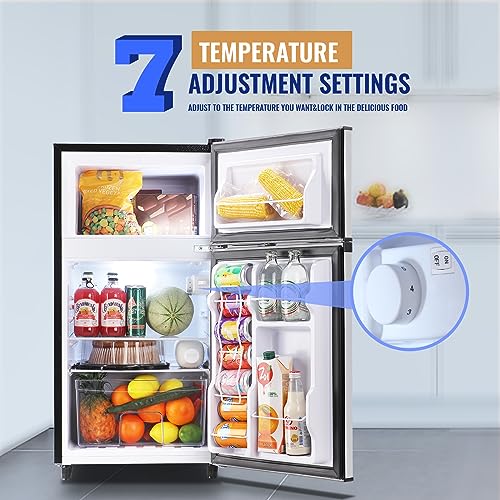 WANAI Refrigerator 3.5 Cu.Ft Refrigerator with Freezer, Retro Fridge with Dual Door,7 Adjustable Thermostat, Adjustable Shelves For Dorm, Office Bedroom, Silver