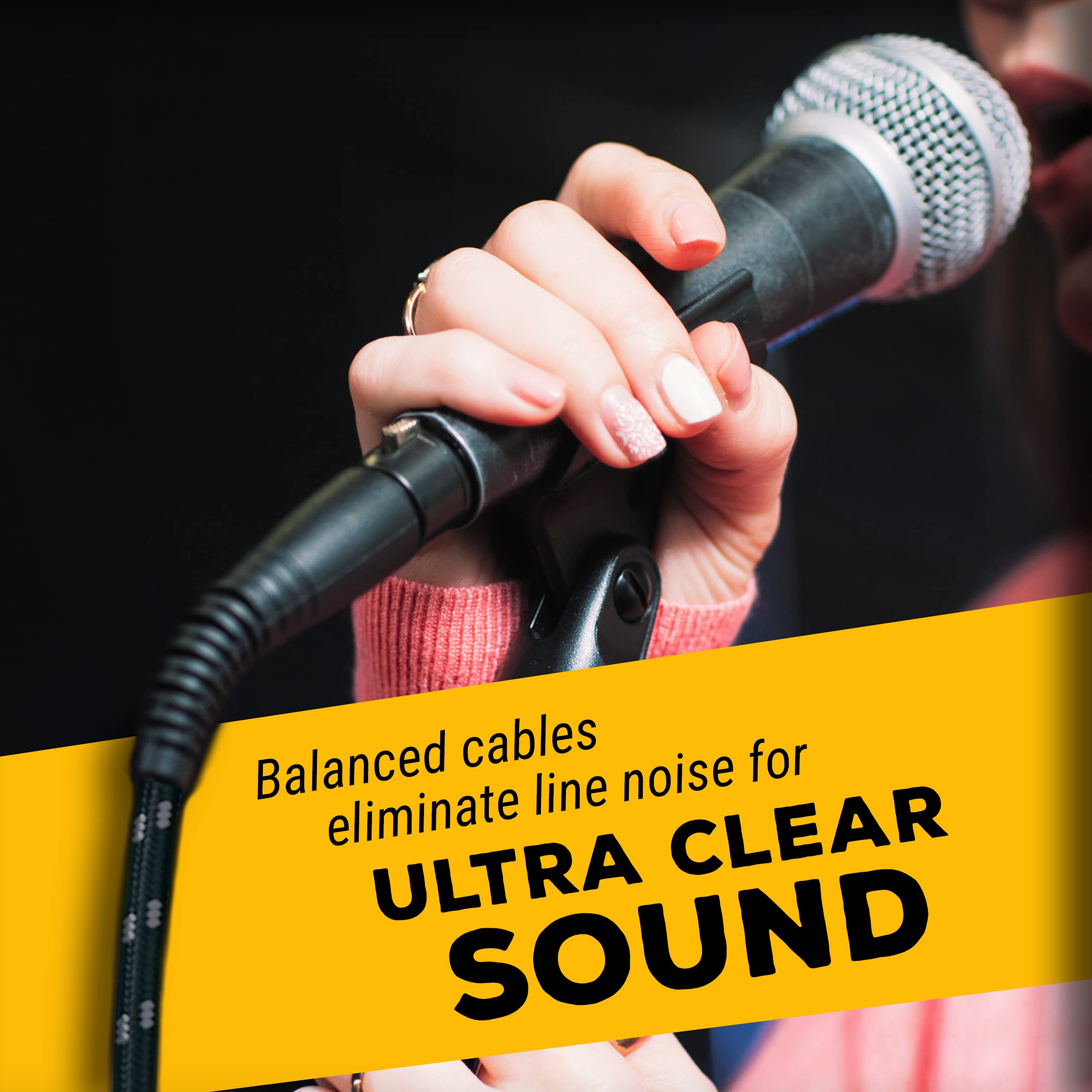 URMIIM GLS Audio 15 ft Mic Cable- Black/Gray Tweed Cloth XLR-M to XLR-F -2 Conductor Shield- RoHS Compliant 37-101
