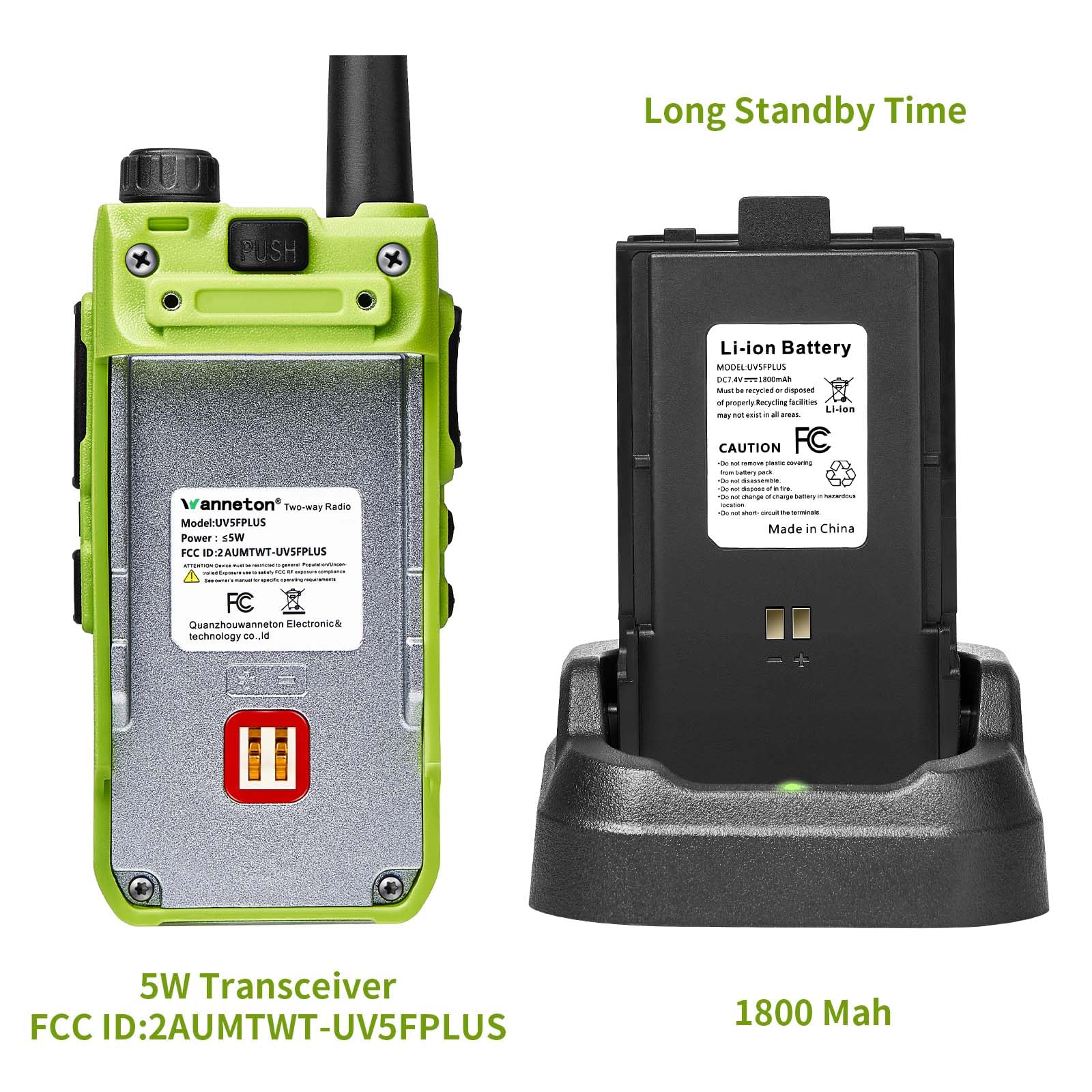 Wanneton UV5F ham Radio Handheld Dual Band Two Way Radio Rechargeable Walkie Talkies with One-Key decoding Copy Frequency and Super Bright Flashlight and Large Battery