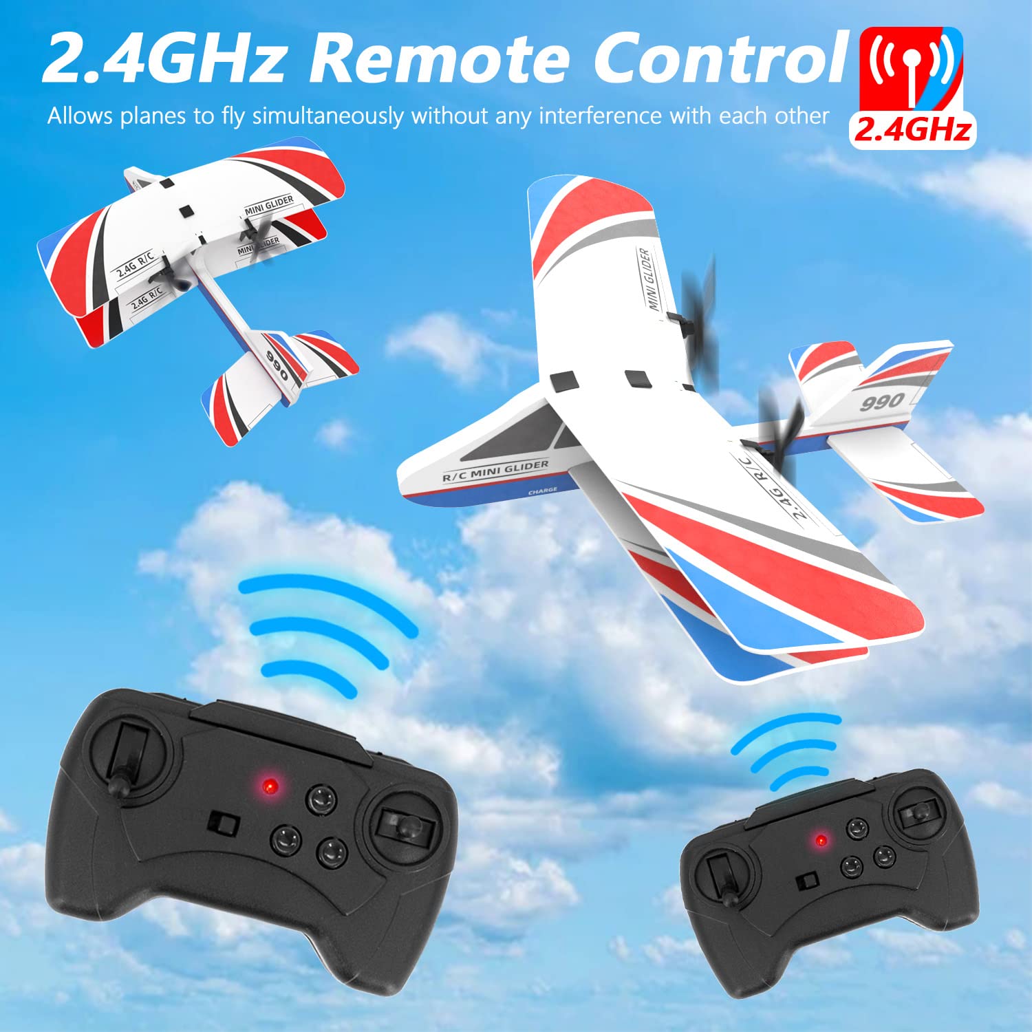 USHINING RC Planes for Kids, Remote Control Airplanes Indoor Outdoor 2.4GHz with Gyro DIY Easy to Fly RC Airplane with LED Light MPP RC Glider for Kids Beginners (White)