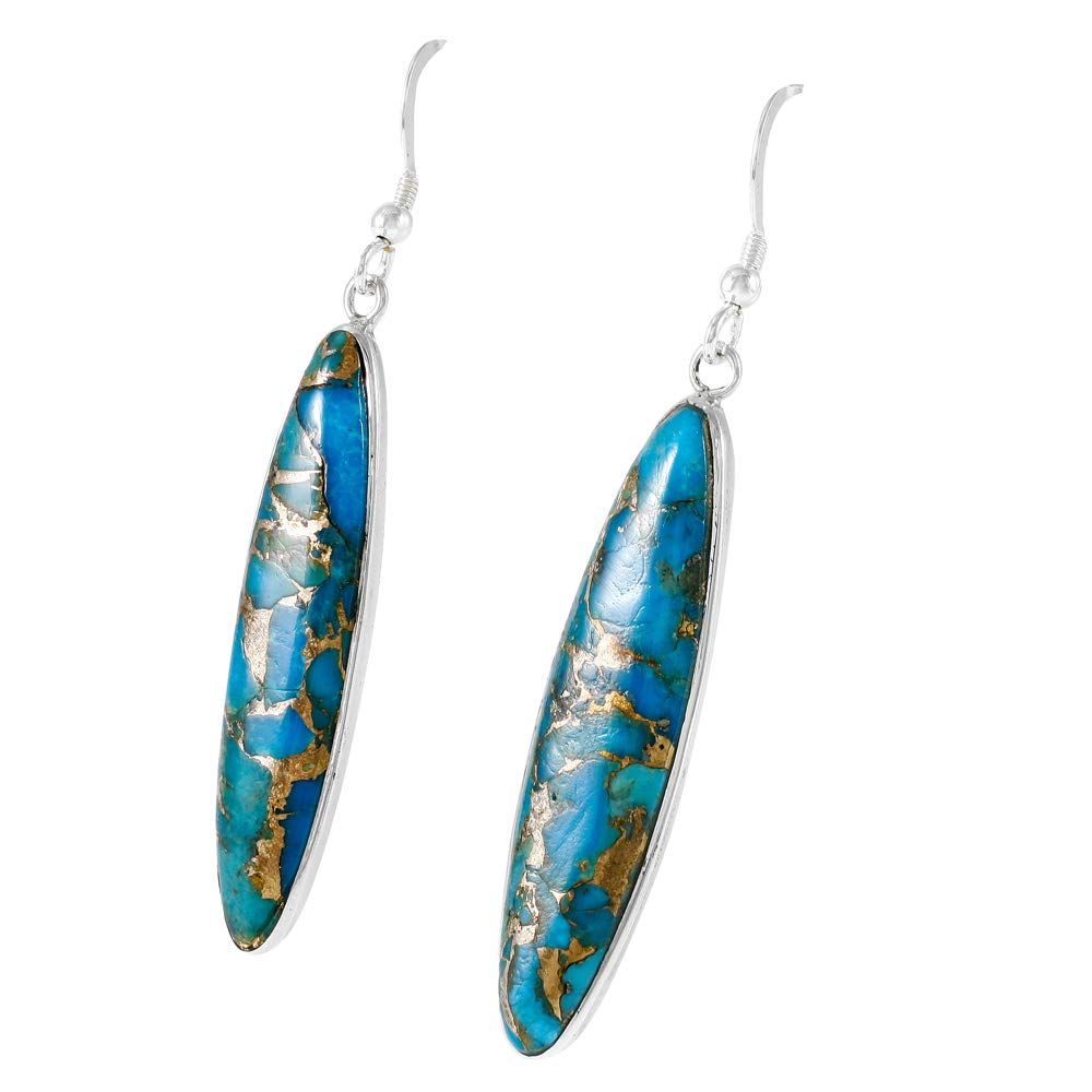 Turquoise Earrings 925 Sterling Silver & Genuine Turquoise (Teal/Matrix Turquoise)