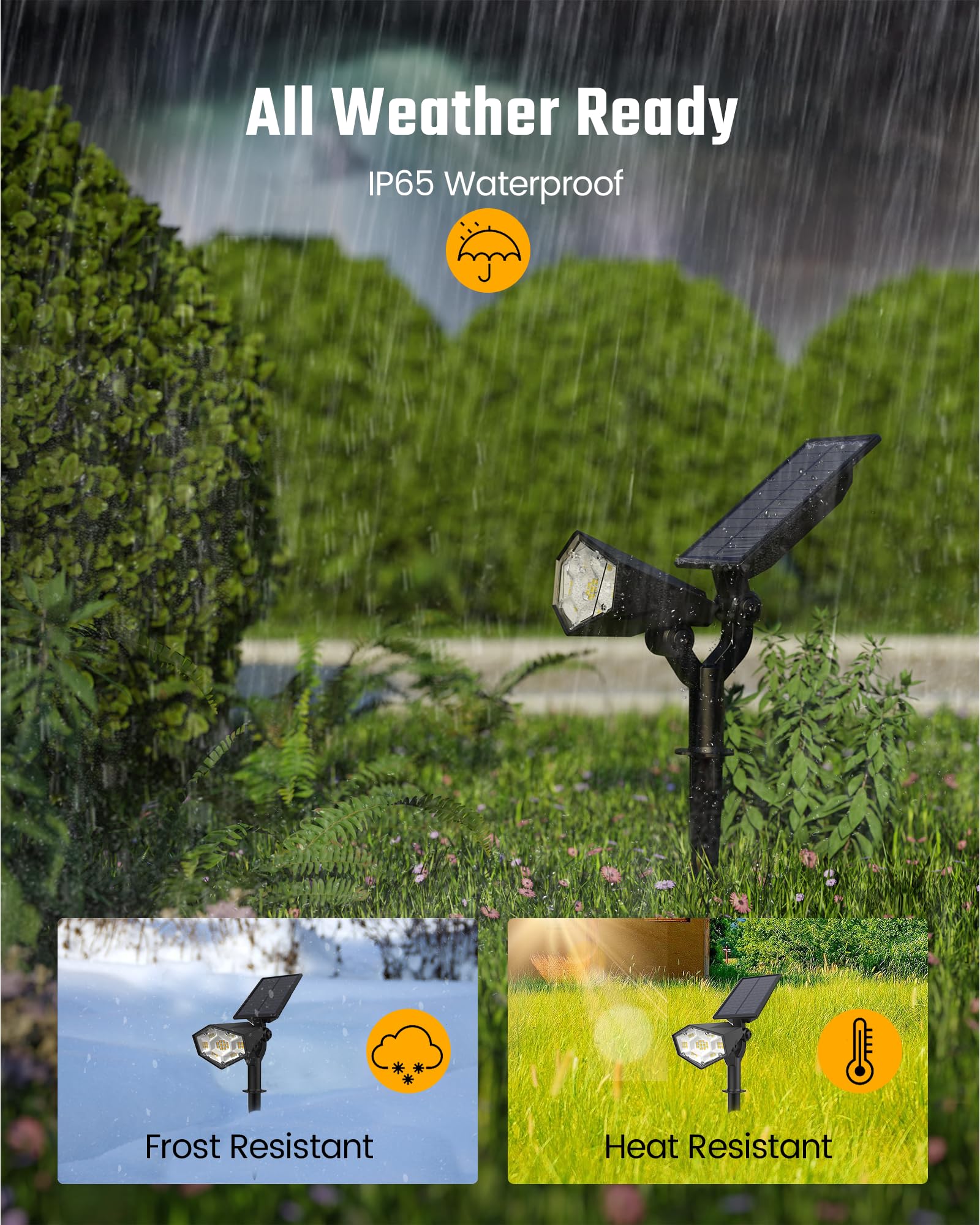 SUPERDANNY Solar Spot Lights Outdoor, 180° Adjustable Solar Lights for Outside Garden, 4 Modes 3000K/6000K, IP65 Waterproof, LED Solar Powered Landscape Lighting for Yard, Pathway, 2 Pack