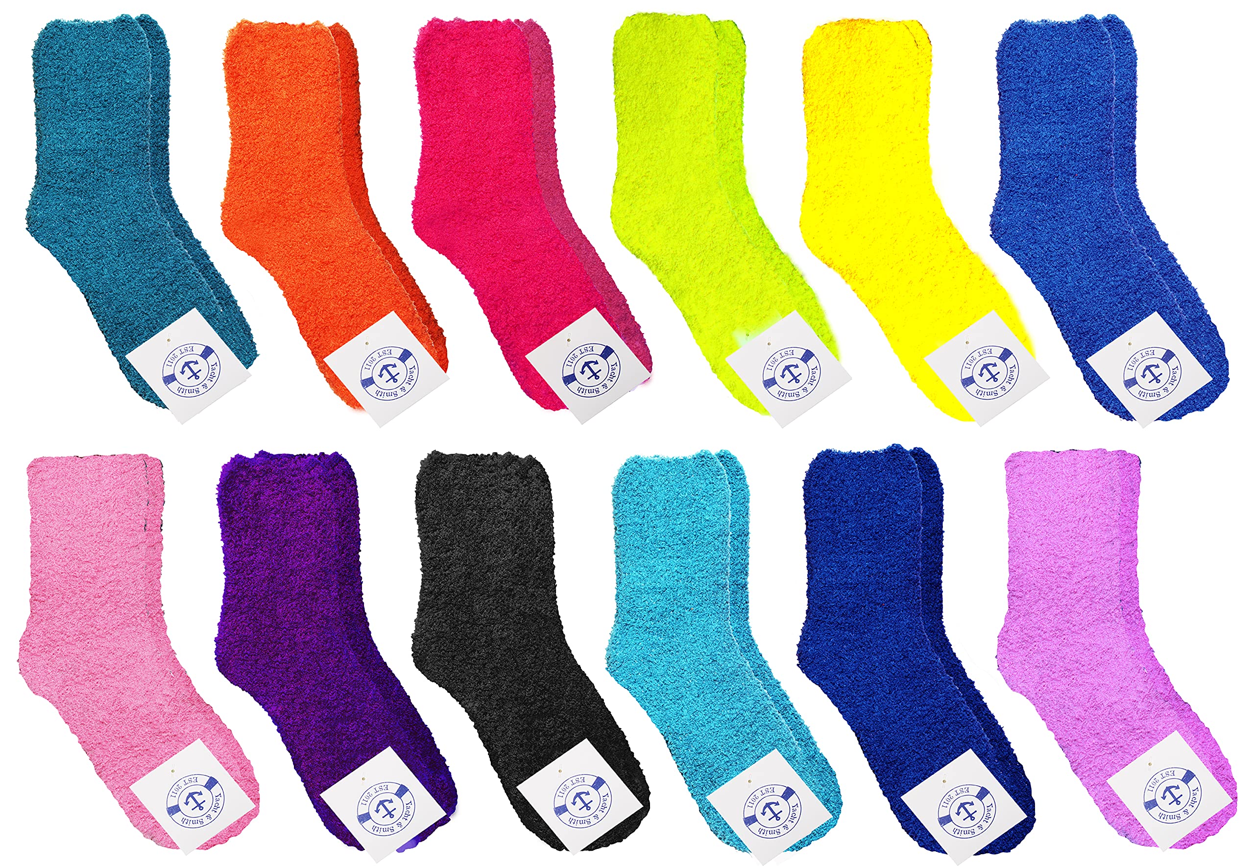 Yacht & Smith 12 Pairs Women Fuzzy Socks Crew Socks, Warm Butter Soft (Solid Assorted 12 Pack)