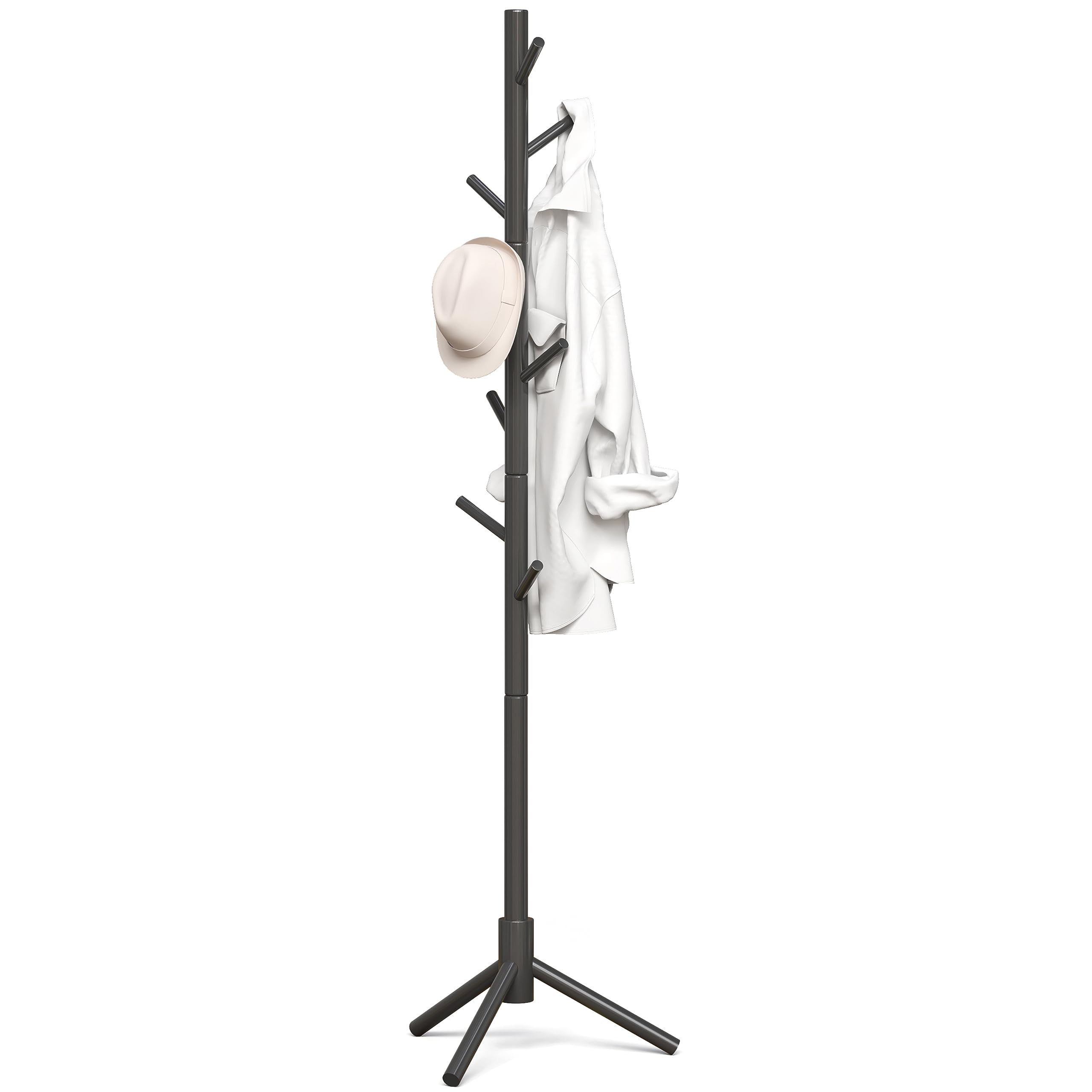 Z&L HOUSE Coat Racks Free Standing, Simple Solid Wooden Coat Tree, 8 Hooks and Adjustable Size Coat Hanger Stand, Used in the Office Bedroom Living Room to Hang Clothes, Hat, Bag Black