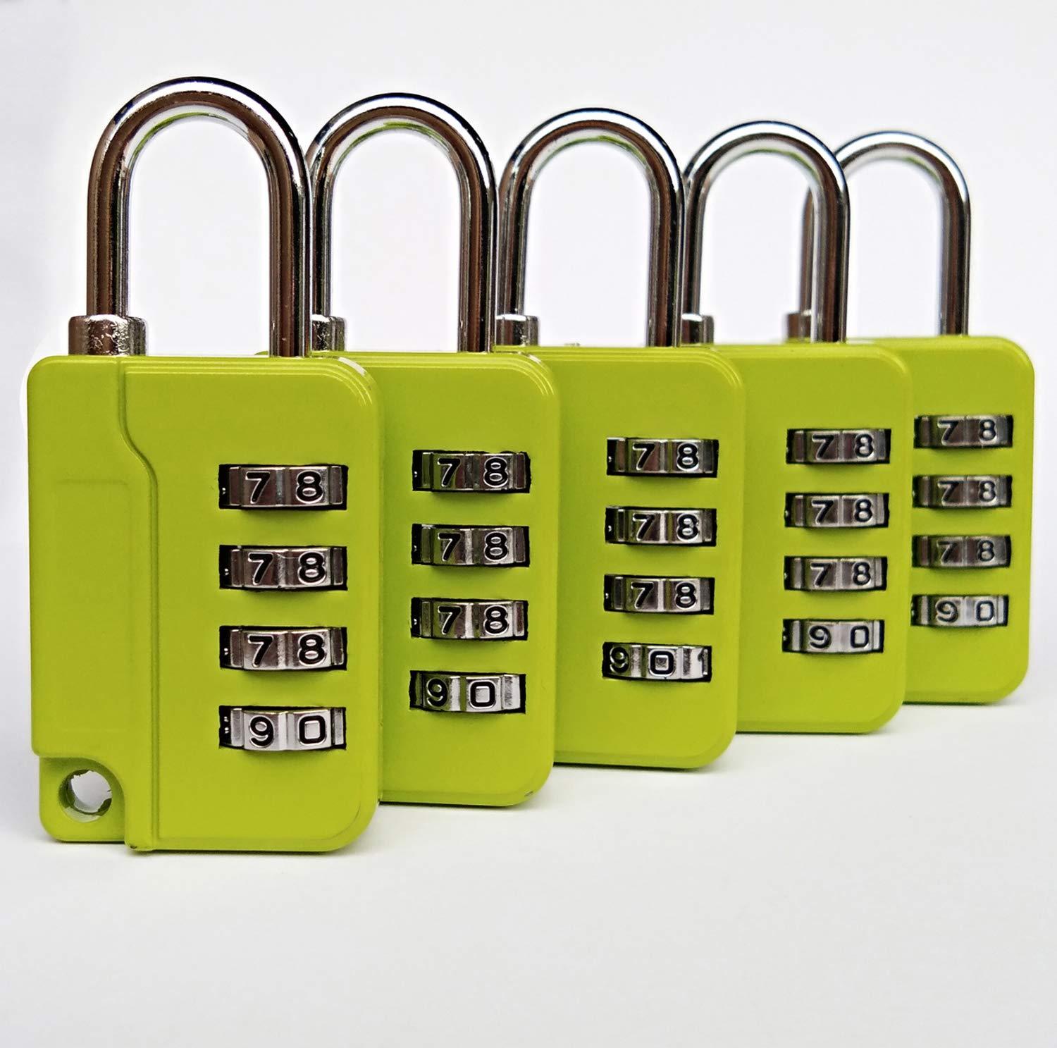 ZPLIUST - 4 Digit Combinations Padlock The Safe Cipher Lock, for Gym Outdoor & School Employee Locker, Toolbox, Fence, Hasp Cabinet, Resettable Combo Locks (Green 5 Pack)