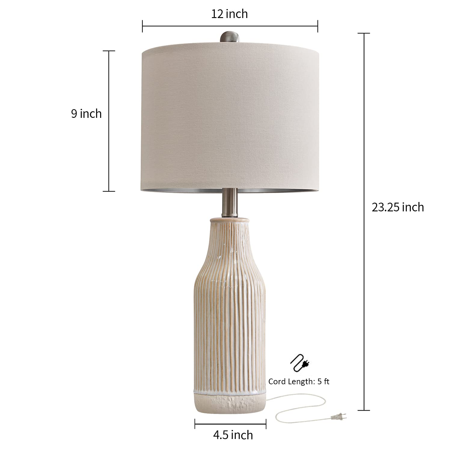 USumkky 23.75 inches Modern Ceramic Table Lamp Set of 2 for Living Room, Farmhouse Bedside Nightstand Lamp for Bedroom Home Office Dorm