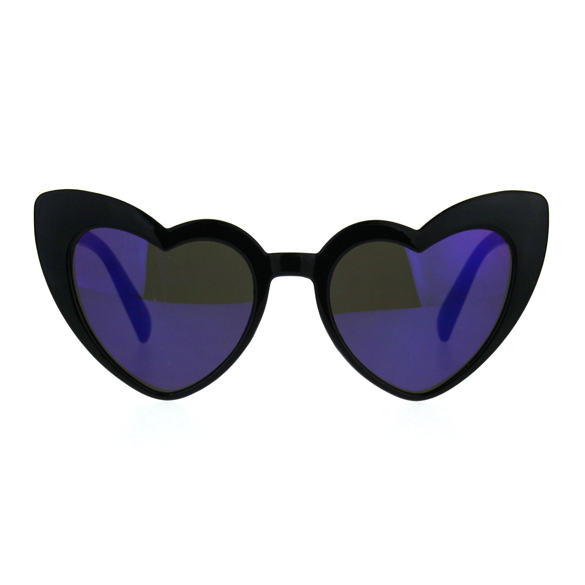 Womens Heart Shape Color Mirror Cat Eye Plastic Groovy Sunglasses White Black