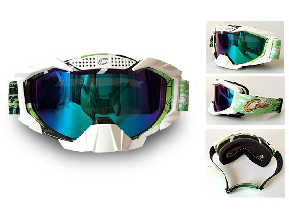 Wonzone Windproof Dustproof Motorcycle Cross country Sunglasses Snowboard Ski Goggles Adjustable UV Protective Outdoor Glasses Anti-fog Eyewear Combat Skiing Snow Goggles (Grey&White)
