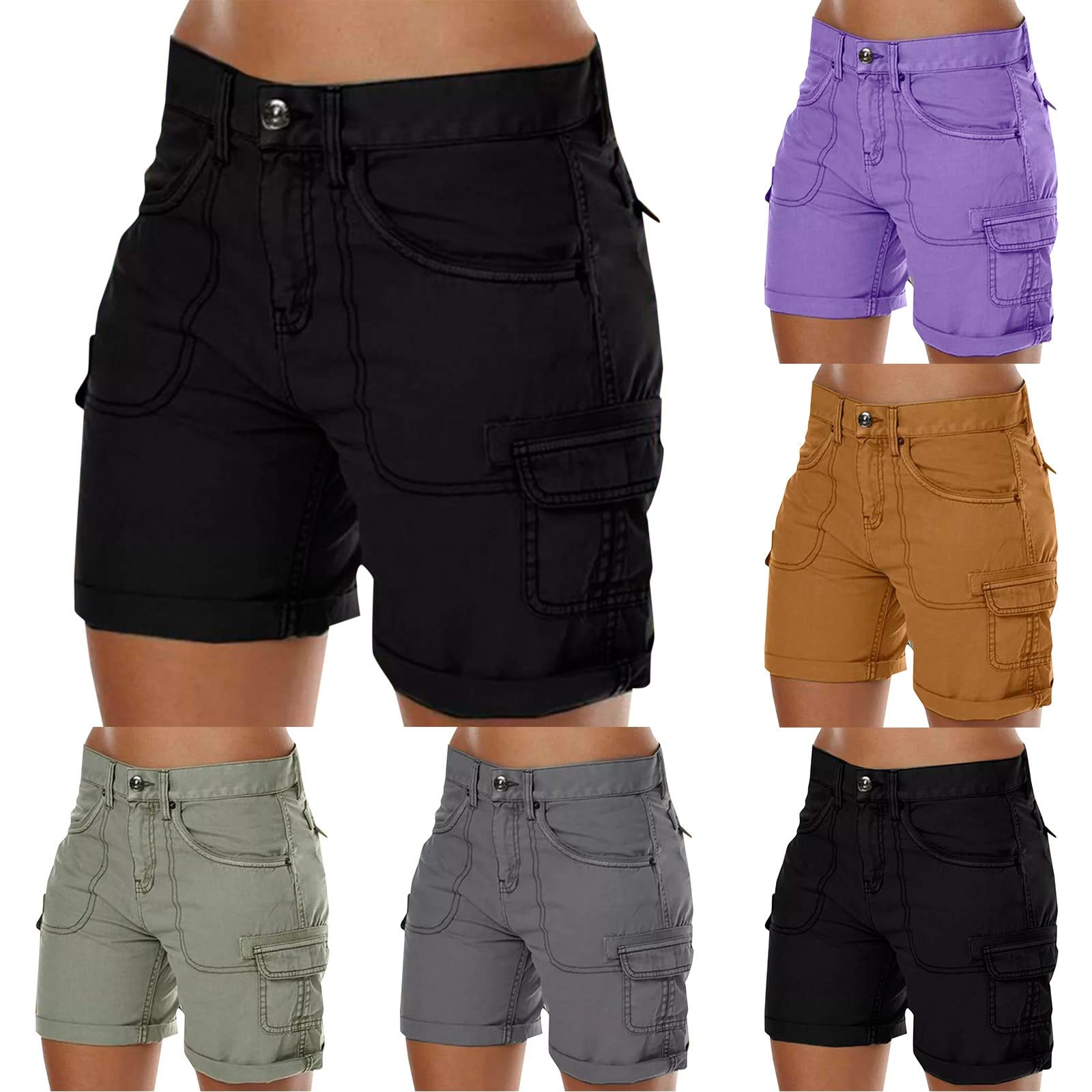 Women Cargo Pants Shorts Butt Lift Multi-Pockets Casual Hiking Twill Bermuda Cargo Shorts,Army Cargo Pants for Women