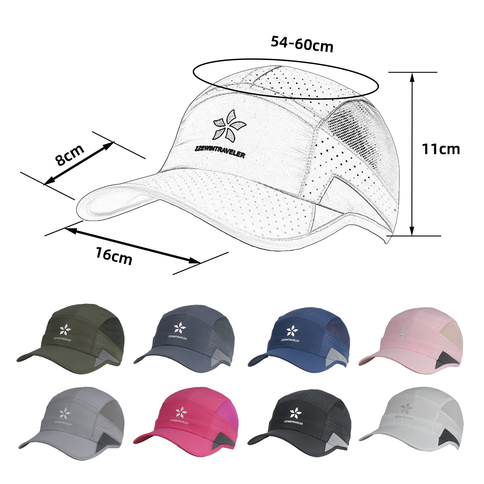 ZZEWINTRAVELER Reflective Running Cap Quick drying sports Hats Lightweight Breathable Unstructured Soft baseball cap Unisex (Rose Pink, New velcro)