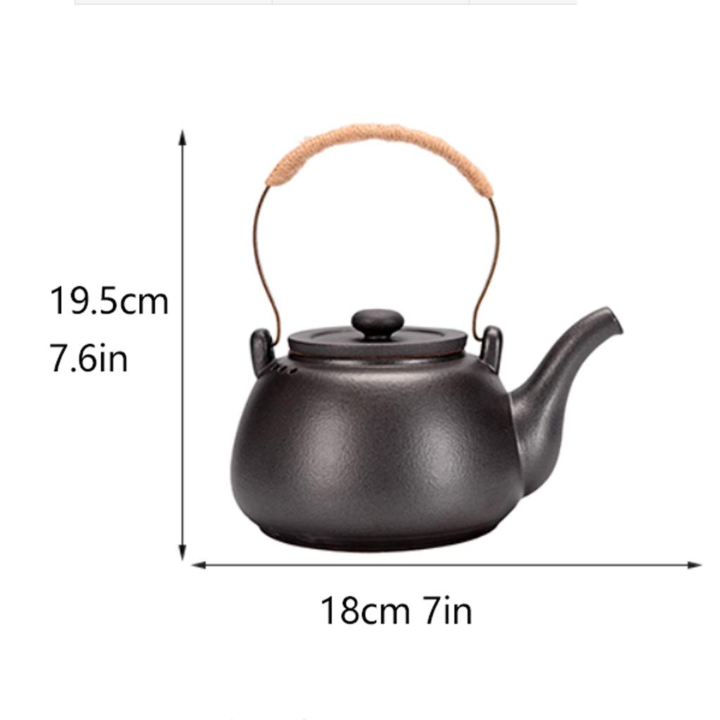 ZNZN Black Round Kettle Ceramic Kettle Creative Retro Chinese Style Teapot Suitable for Household Stoves (900ML, 30.4OZ) Multifunctional Water Kettle