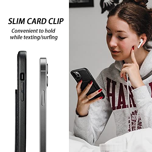 ZVEdeng Compatible with iPhone 12 Wallet Case, Card Holder Case for iPhone 12 Pro, Credit Card Holder Card Clip Case Shockproof Carbon Fiber Slim Card Grip Case for iPhone 12/12 Pro 6.1'' Black
