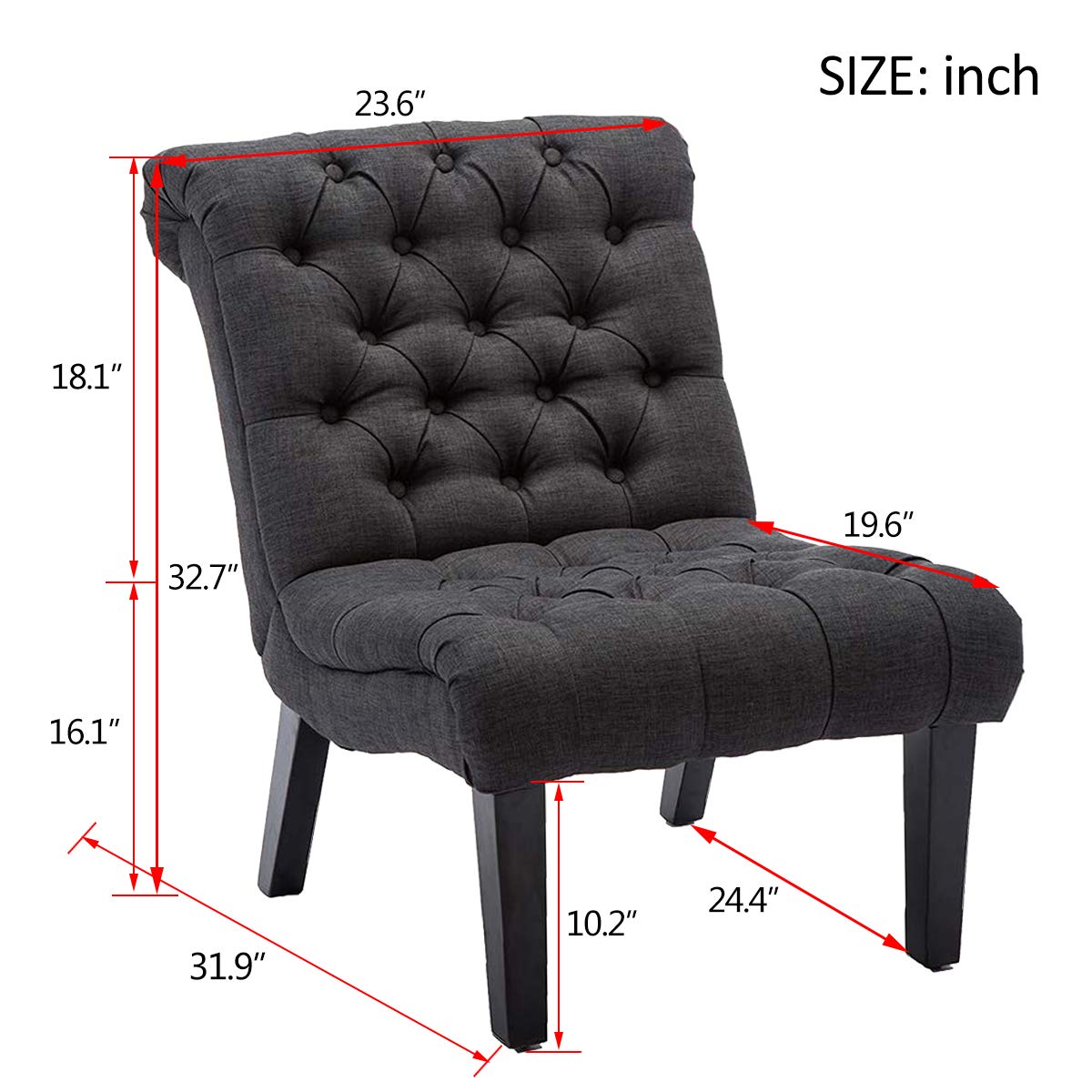 Yongqiang Upholstered Accent Chair for Bedroom Living Room Chairs Armless Slipper Chair with Wood Legs Gray Fabric