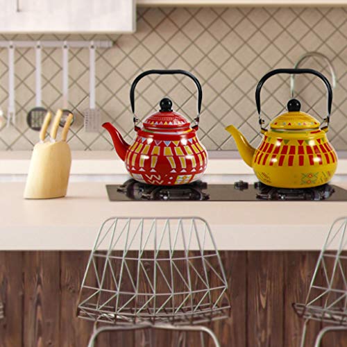 ZNZN Enamel Kettle Large Capacity Kettle Creative Gas Stove Geometric Pattern Teapot (1.5L/50.70Z, 2L /67.6OZ, 2.5L /84.5OZ) Multifunctional Water Kettle (Color : B, Size : 1.5L (50.70Z))