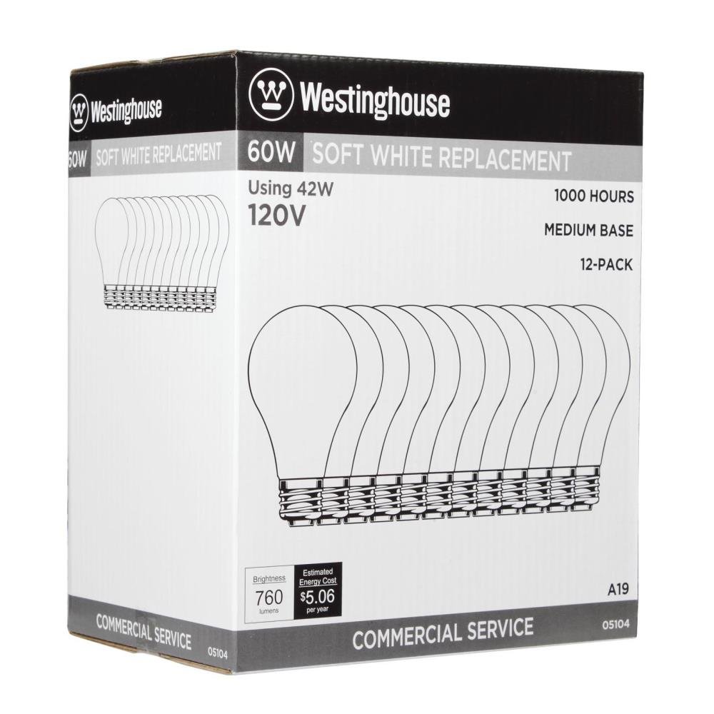 Westinghouse 0510400 42 Watt A19 Eco-Halogen Soft White Light Bulb with Medium Base (12-Pack)