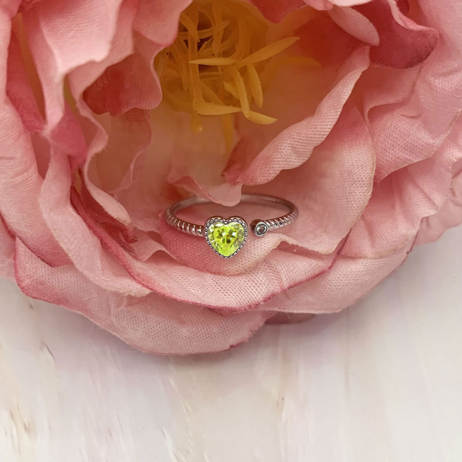 通用 Heart Shape Birthstone Ring Adjustable 925 Sterling Silver Birthday Mom Rings Jewelry Gifts for Women (Nov)