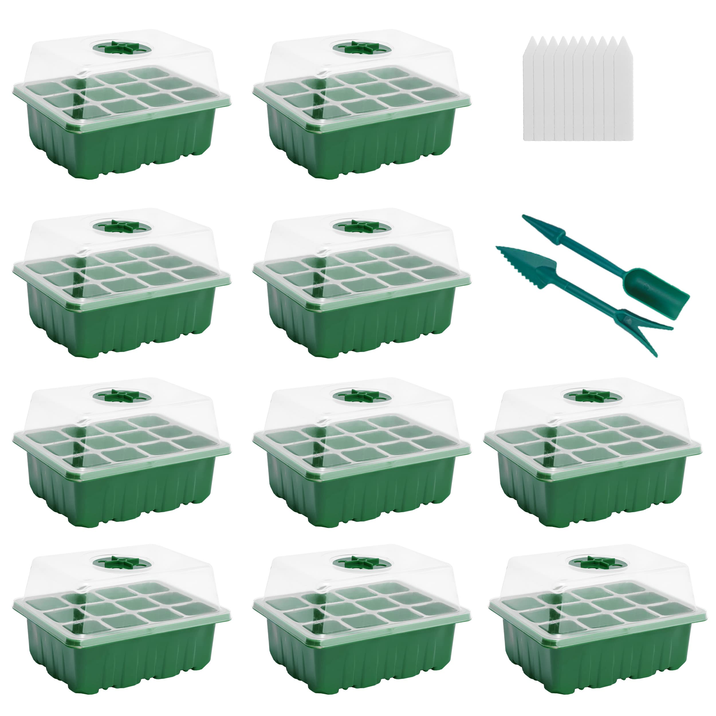 suphanlin 12-Cell Plant Germination Tray with Dome 10-Pack, Humidity Adjustable Seed Starter Tray Kit for Vegetable & Flower Plants Seedling Garden Planting