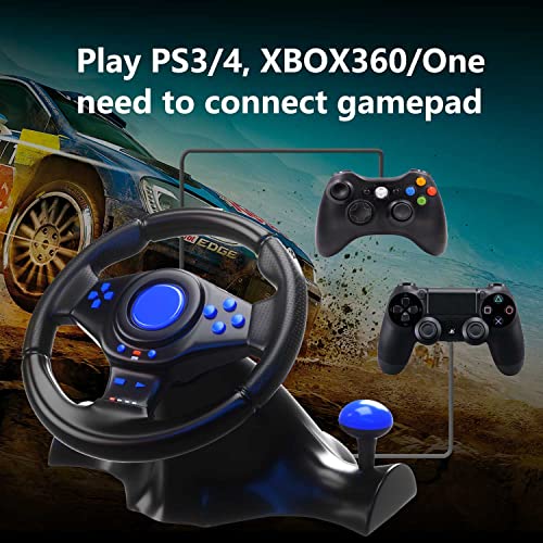 YUYIU 【Upgraded Racing Steering Wheel with Pedals/Paddles Shifter and Vibration for PS4/ PS3/ XBOX One/XBOX 360/Switch/Android/PC (Racing Wheel-BLUE) (Racing Wheel-BLUE)