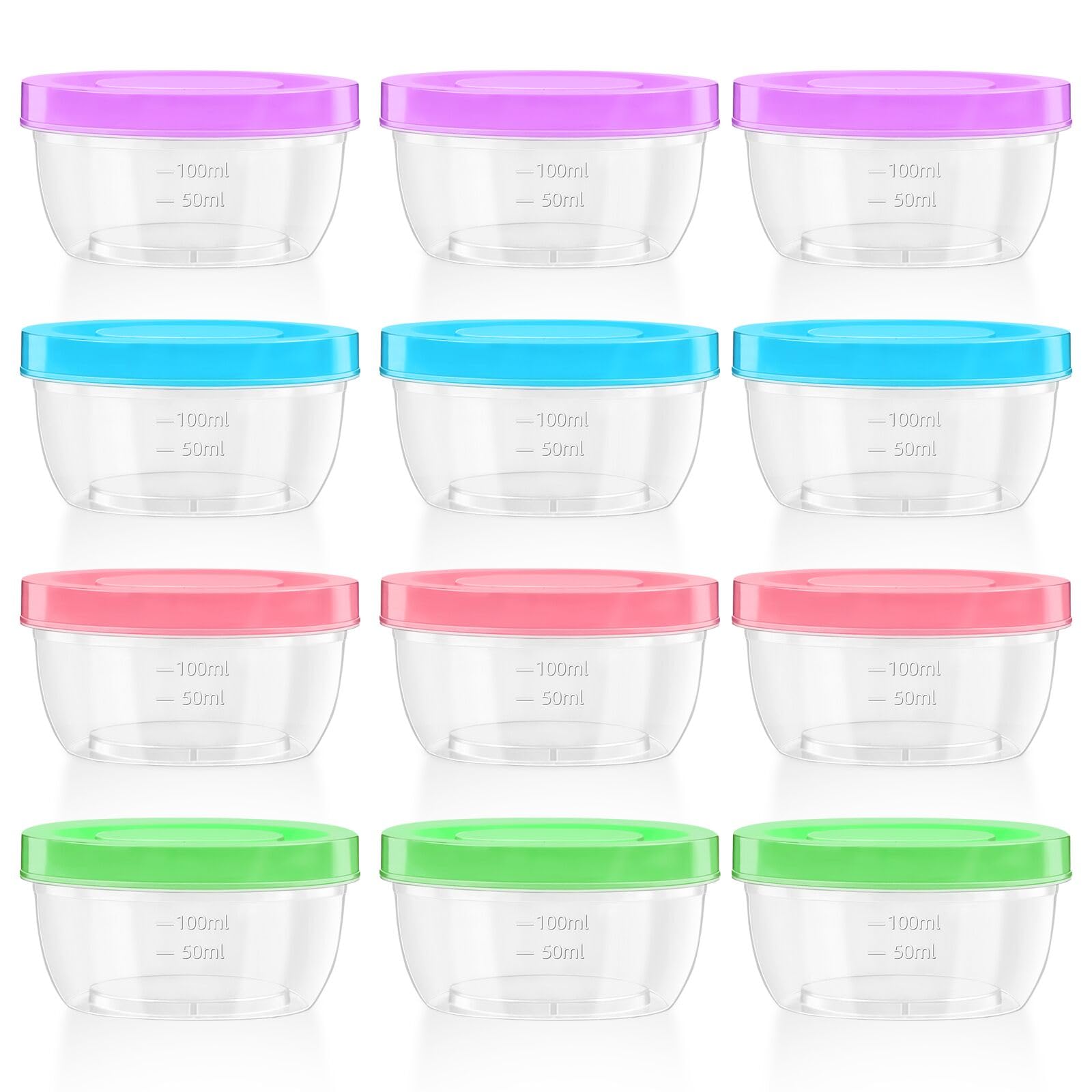 Zezzxu 5 oz Small Plastic Food Containers with Screw Lids, 12 Pack Reusable Freezer Storage Jars Stackable Deli Containers (Microwave & Freezer Safe)