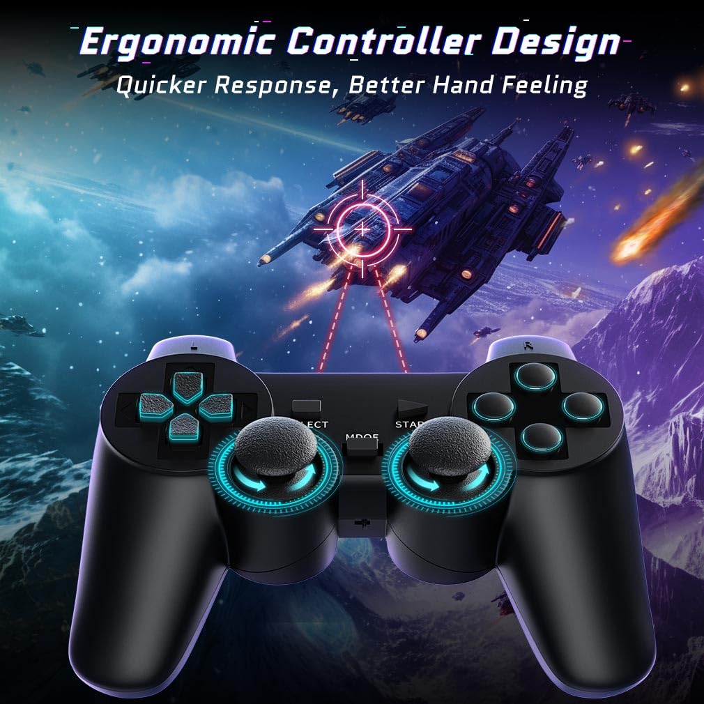 Wireless Controller for PS2 2.4G, Double Shock Vibration Twin Shock Gamepad for Playstation 2 (2 Pack Black)
