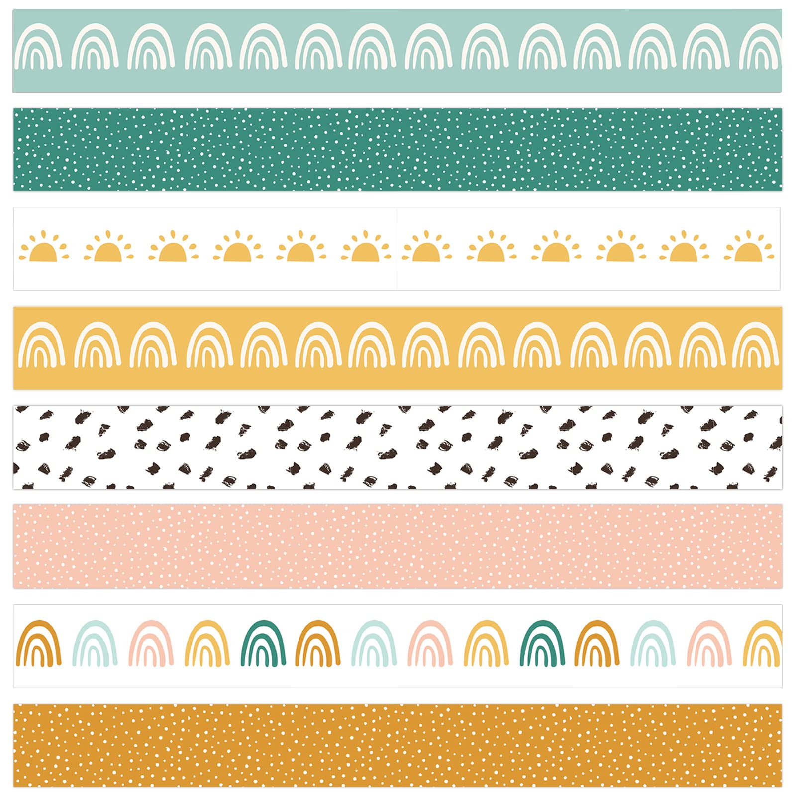 Whaline 82Ft Boho Bulletin Board Borders 8 Designs 72Pcs Rainbow Themed Decoration Colorful Trim Border Stickers for School Classroom Office Party Decoration
