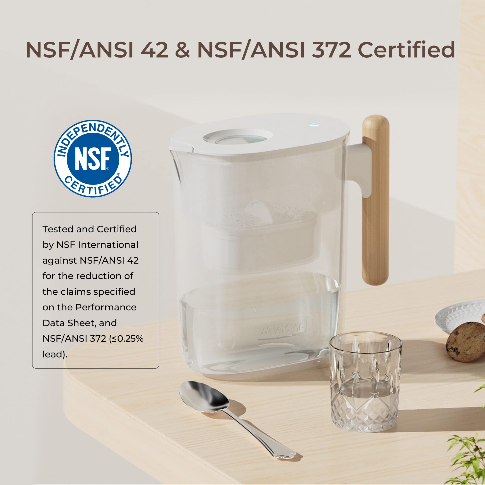 Waterdrop 200-Gallon Long-Life Chubby 10-Cup Large Water Filter Pitcher with 1 Filter, NSF Certified, 5X Times Lifetime, Reduces PFOA/PFOS, Chlorine, BPA Free, Clear