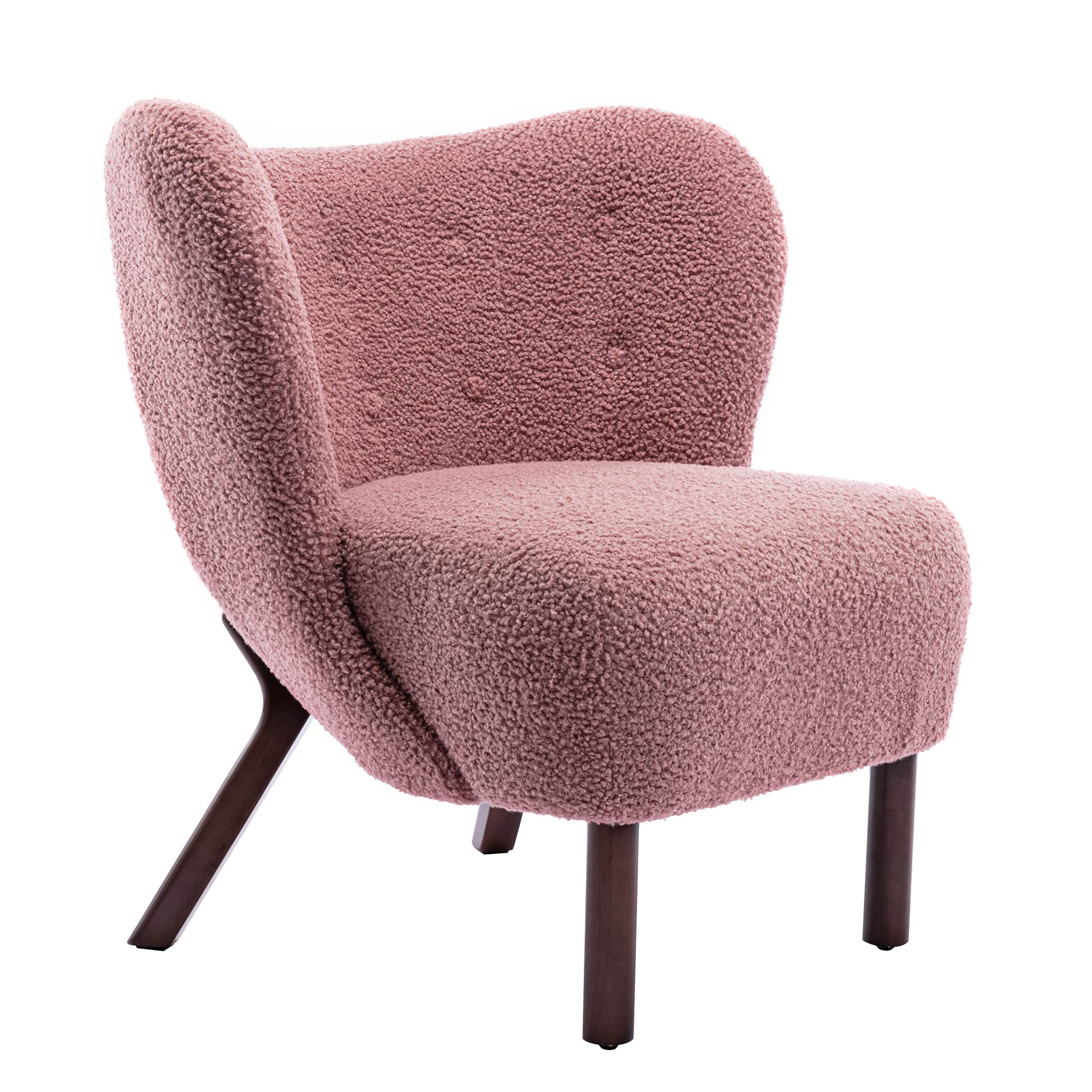 ViolaDresses Modern Accent Chair Lambskin Sherpa Wingback Tufted Side Chair with Solid Wood Legs for Living Room Bedroom,Blush