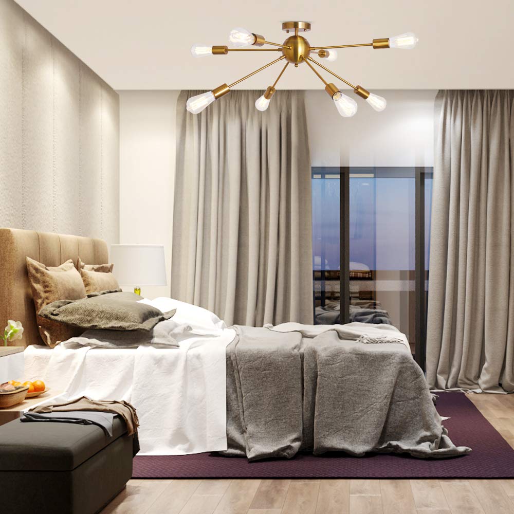 Walnut Tree Sputnik Chandelier 6 Lights Modern Pendant Lighting Ceiling Light Fixture, Brass, Bedroom Living Room Kitchen Hallway
