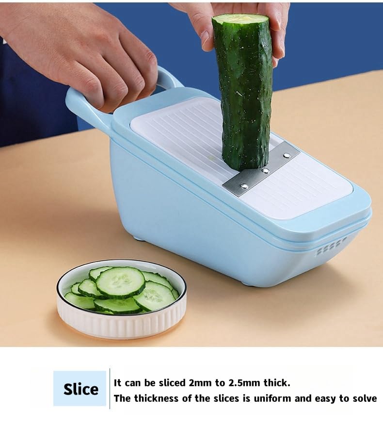 ZCYJHOT Multifunctional Vegetable Chopper, Mandoline Slicer for Kitchen, Vegetable Slicer and Cutter, Kitchen Gadgets Sets with Container (Blue)