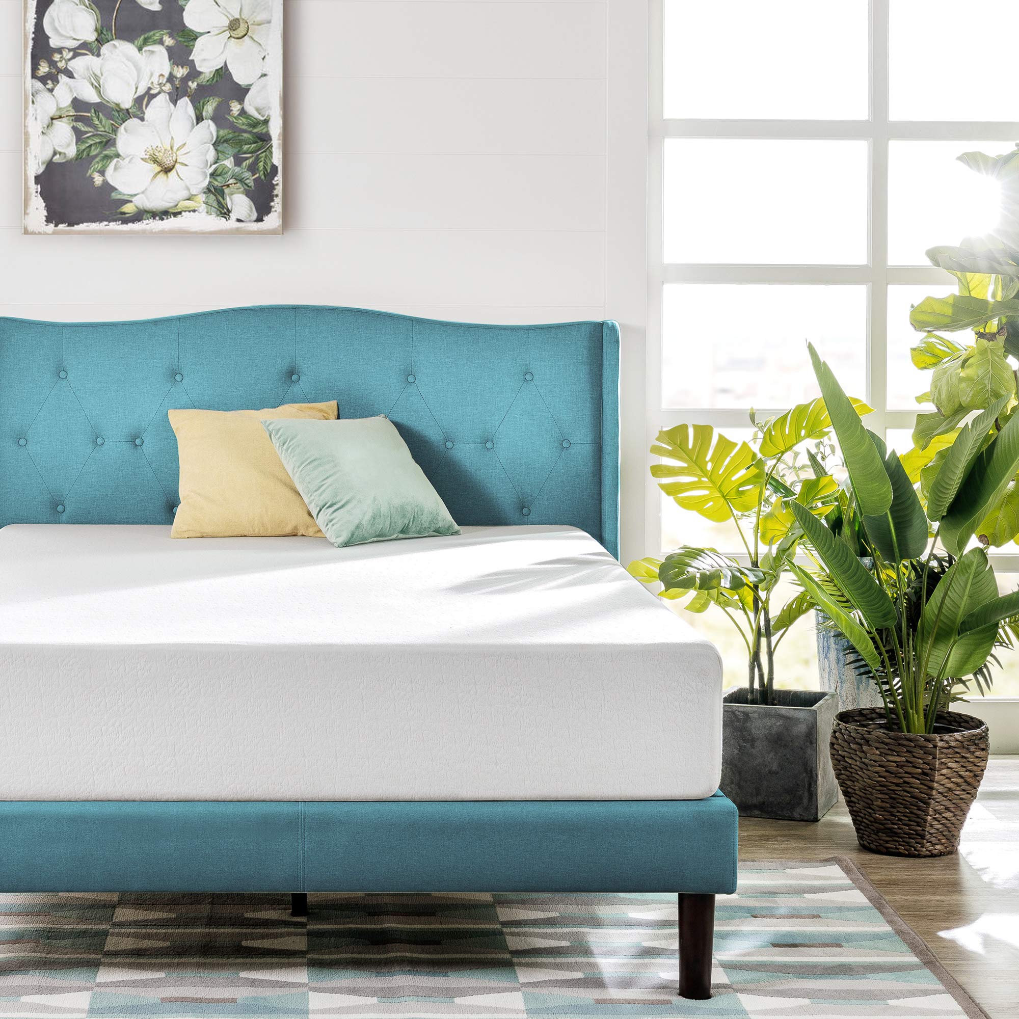 ZINUS Suzanne 37 Inch Metal and Wood Platform Bed Frame / Solid Wood & Steel Construction, Chestnut Brown, Queen & 10 Inch Green Tea Memory Foam Mattress / CertiPUR-US Certified, Queen