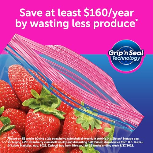 Ziploc Gallon Food Storage Bags, Stay Open Design with Stand-Up Bottom, Easy to Fill, 80 Count