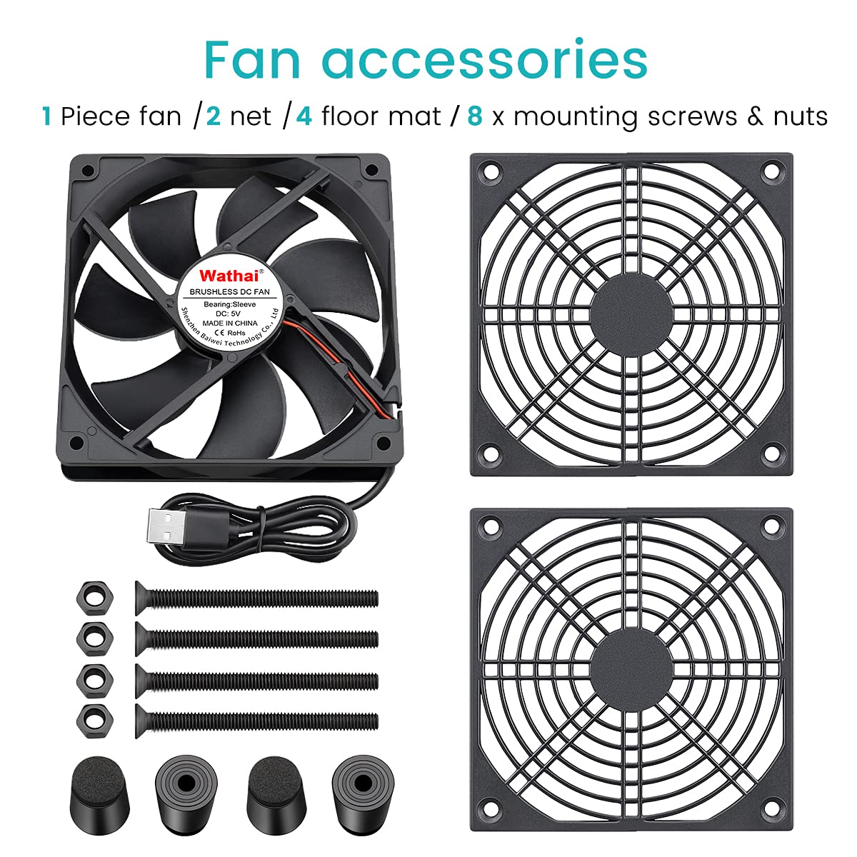 Wathai Cooling Case Fan for Receiver DVR Xbox TV Box Router 120mm x 25mm 5V USB Power