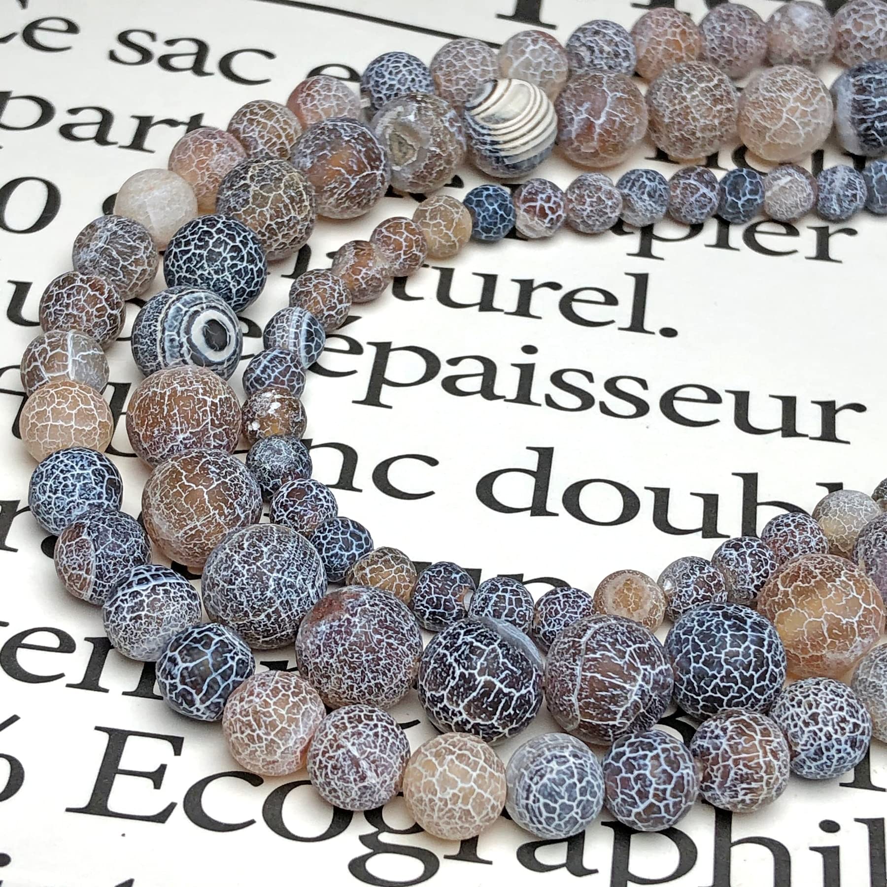 YU AAA Natural Frost Matte Brown Dragon Dream Cracked Fire Agates Stone Loose Spacer Beads for Jewelry Making DIY Charm Bracelets T309 (Item Diameter : 8mm 45-46pcs)