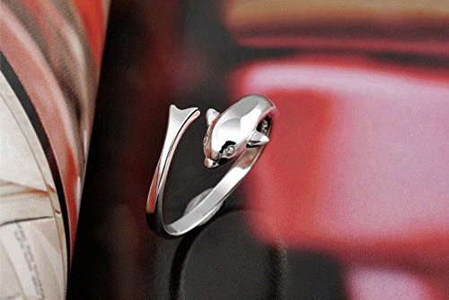 TomSunlight 925 Sterling Silver Dolphin Ring Finger Fashion Women Lady Ring Opening Adjustable gift