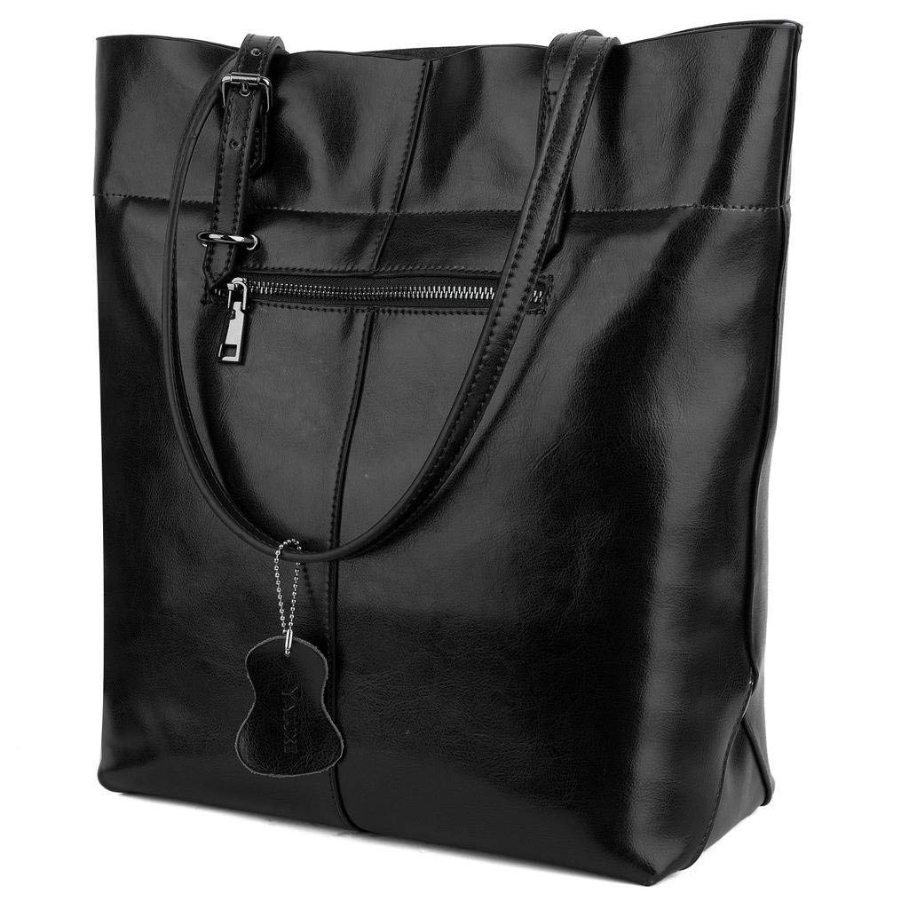 YALUXE Women's Soft Leather Work Tote Shoulder Bag (Upgraded 2.0) Black