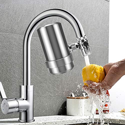 Water Filter for Sink, Insputer Stainless-Steel Faucet Water Filter, 320 Gallons Long-Lasting High-Flow Kitchen Water Filter, Ceramic Filter, Reduces Chlorine, and Bad Taste (1 Filter Included)