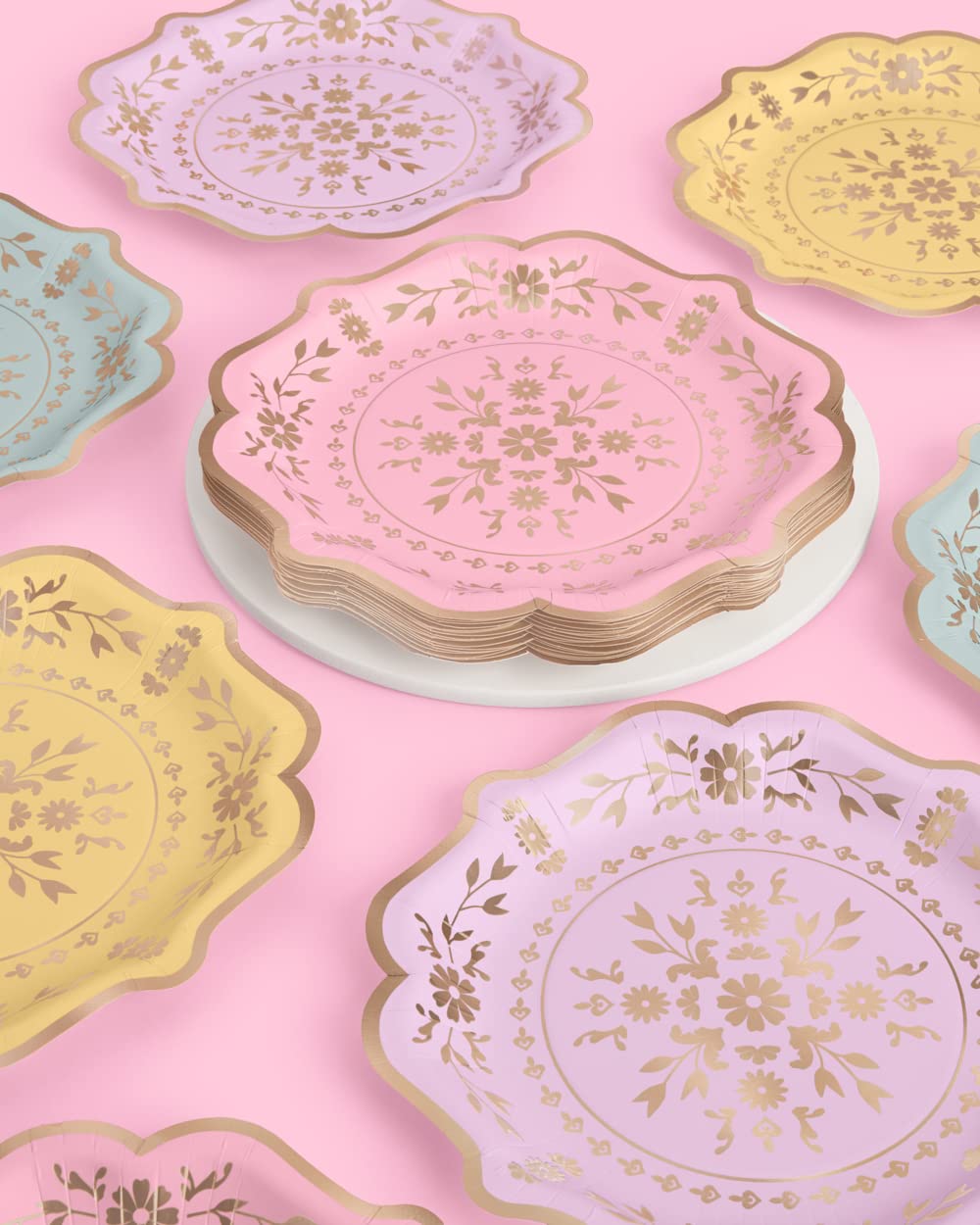 xo, Fetti Pastel China Plates - 24 pack, 9" | Birthday Party Decorations, Bachelorette Garden Party, Easter Party, Cool Cake Plates, Tea Partea