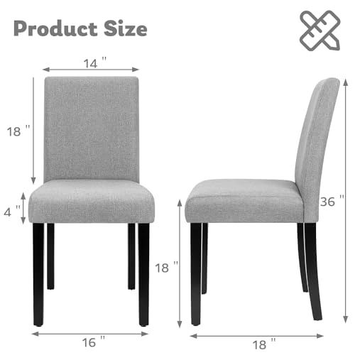 Wonder Comfort Fabric Upholstered Chairs Set of 2, Trim Solid Wood Dining Seats for Living Room Kitchen Bedroom, Light Gray