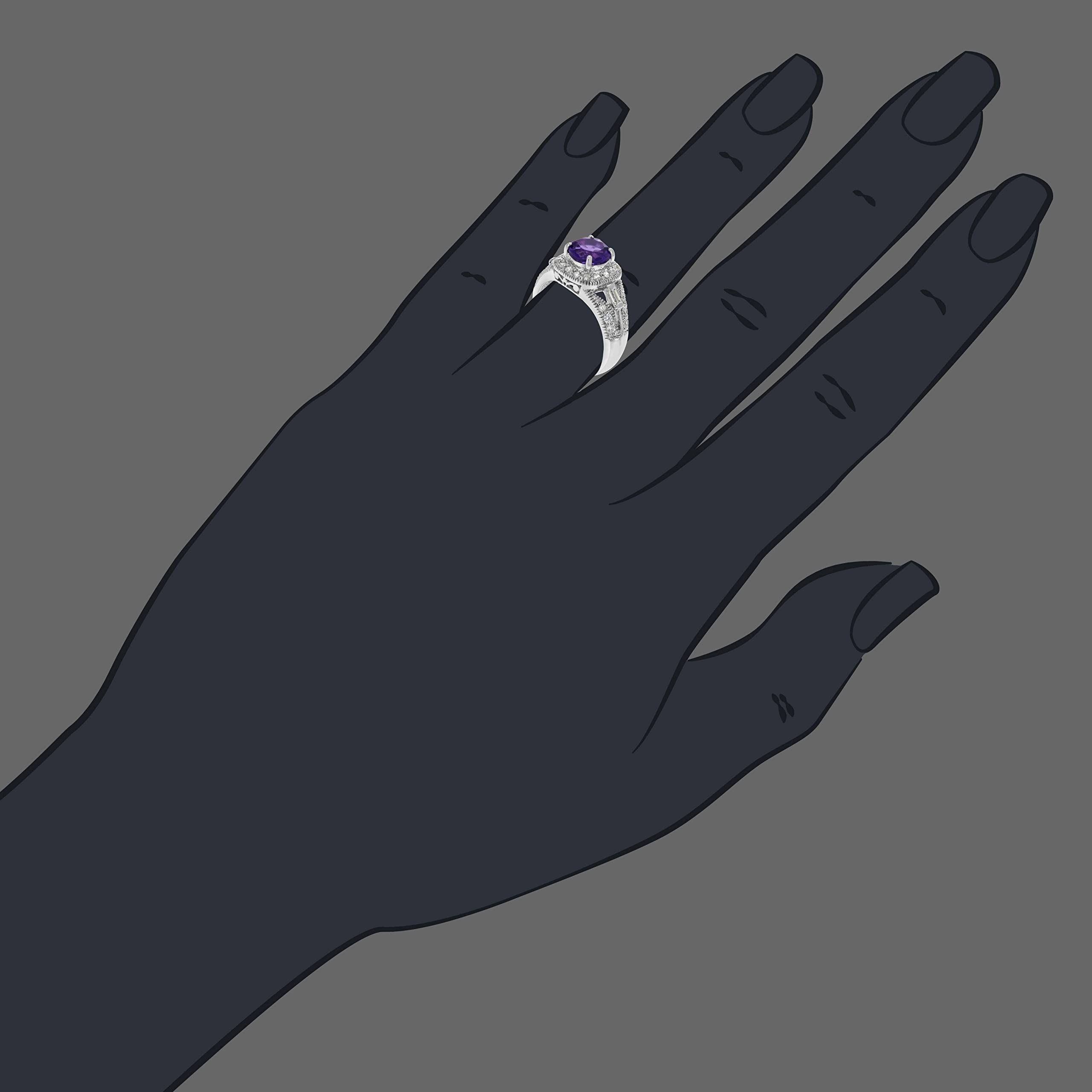 VIR JEWELS 0.85 cttw Purple Amethyst Ring .925 Sterling Silver with Rhodium Round 7 MM Size 7