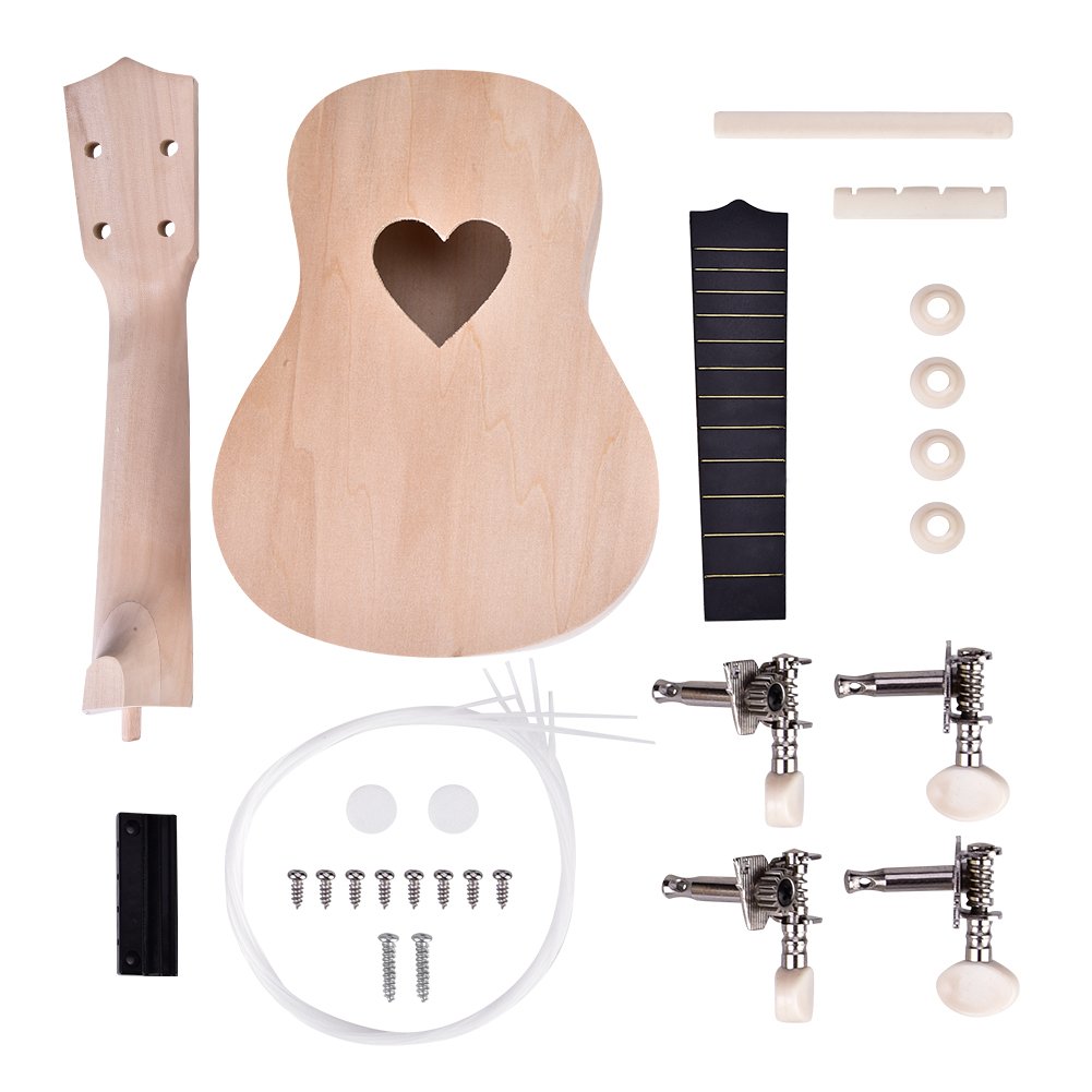 Ukulele DIY Kit Set,21 Inch 4 String Basswood Mahogany Ukulele Kit For Beginners with Unique Design Pattern (Heart)