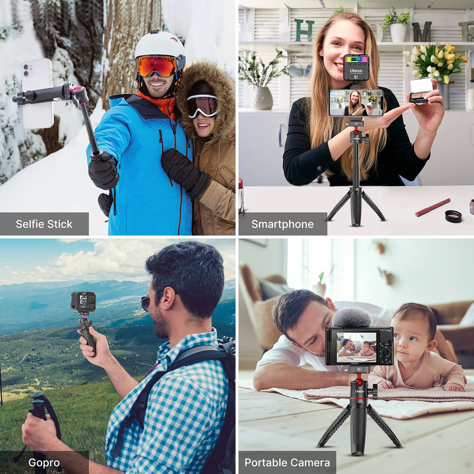 ULANZI Tripod for Camera, Hummingbird Mini Tripod Stand Travel Pocket Extendable Small Portable Selfie Stick with 360° Ball Head & 1/4" Quick Release Plate for Webcam Canon Nikon Sony DSLR Camera