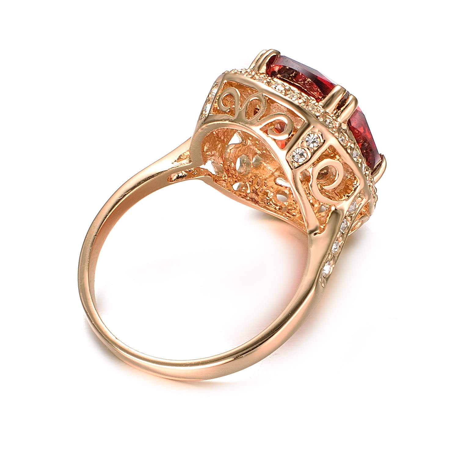 Yoursfs Big Halo Austrian Crystal Red Fashion Rings for Women 18K Gold Plated Ruby Cocktail Ring Jewellery(Size 7)