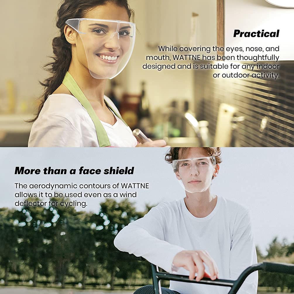 Wattne Face Shield, Clear Safety Face Shields with Frame Detachable Full Face Protective Reusable Goggle Shield Anti-spitting Fog & Scratch Resistant Suitable for Indoor and Outdoor Activities