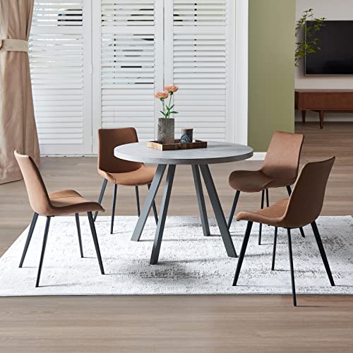 Zerifevni Round Dining Table and Chairs for 4, MDF Table and PU Chairs Set 4 for Kitchen, Living Room, Dining Room,Reception Room (Table with 4 Black Leg Chairs)