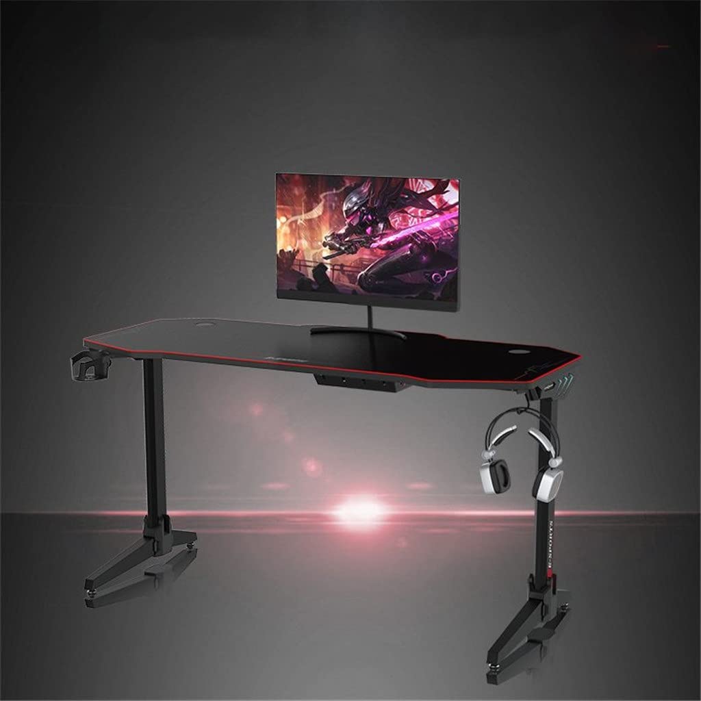 WFHTU 55 Inch Computer Laptop Desk Ergonomic Gaming Desk E-Sports Computer Table PC Workstation with Mouse Pad Gamer Tables RGB Light