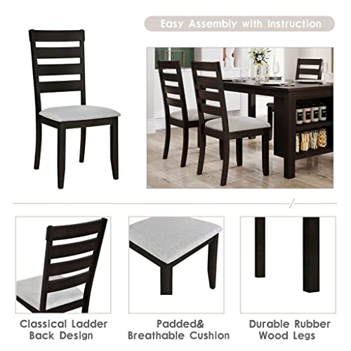 WFHTU Kitchen 5 Piece Dining Table Farmhouse Wood W/2 Tier Storage Racks 4 Person Kitchen Set W/Upholstered Dining Chair