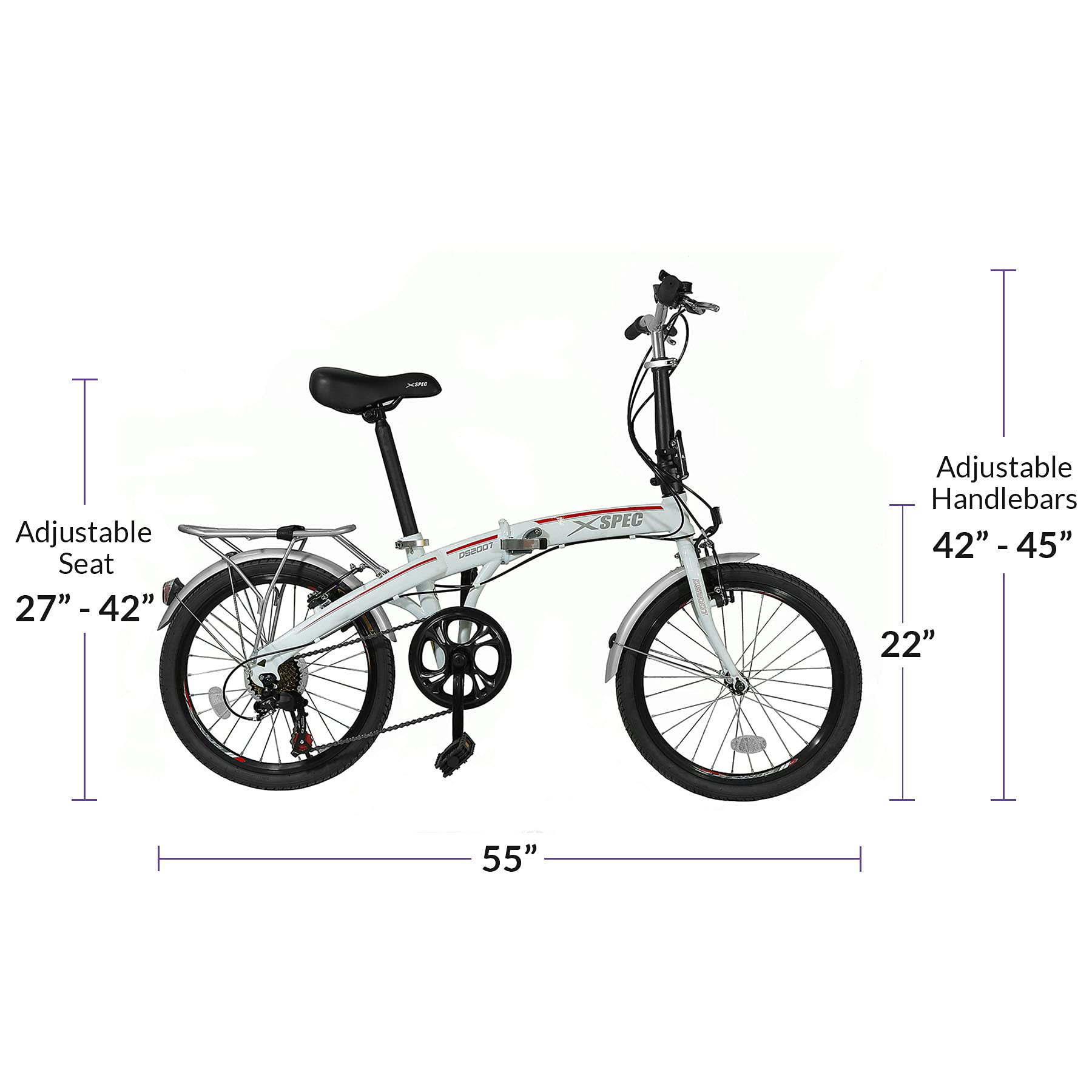 Xspec 20" 7 Speed Folding Compact City Commuter Bike, White (NOT an Electric Bike)